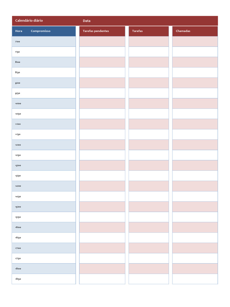 Calendário Diário de Compromissos | PDF