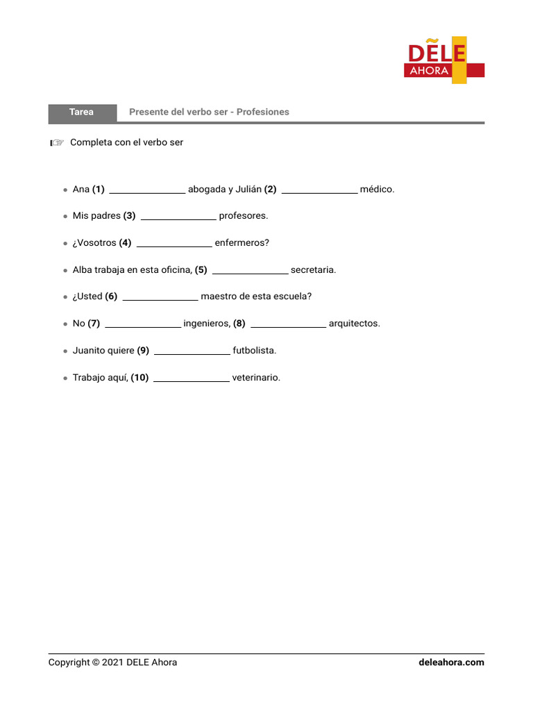 Presente Del Verbo Ser Profesiones | PDF