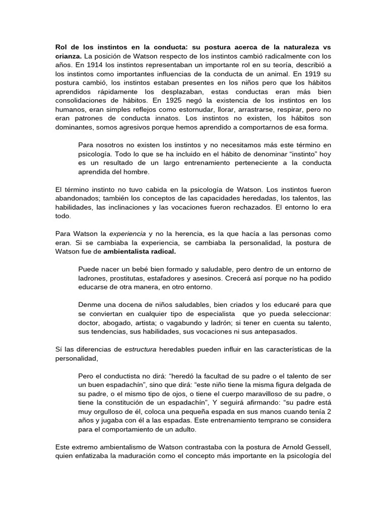 Rol de Los Instintos en La Conducta | PDF | Instinto | Comportamiento