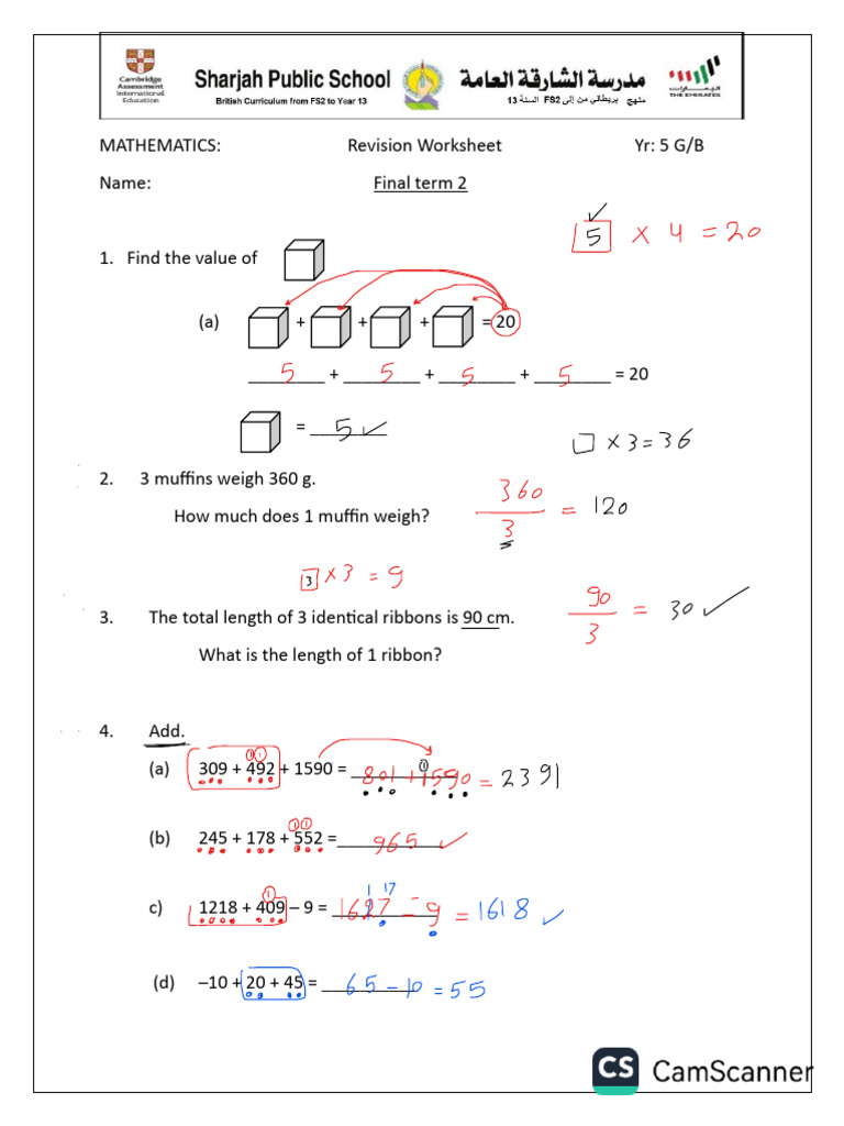 Year 5 Math Revision Worksheet | PDF | Mathematics | Arithmetic