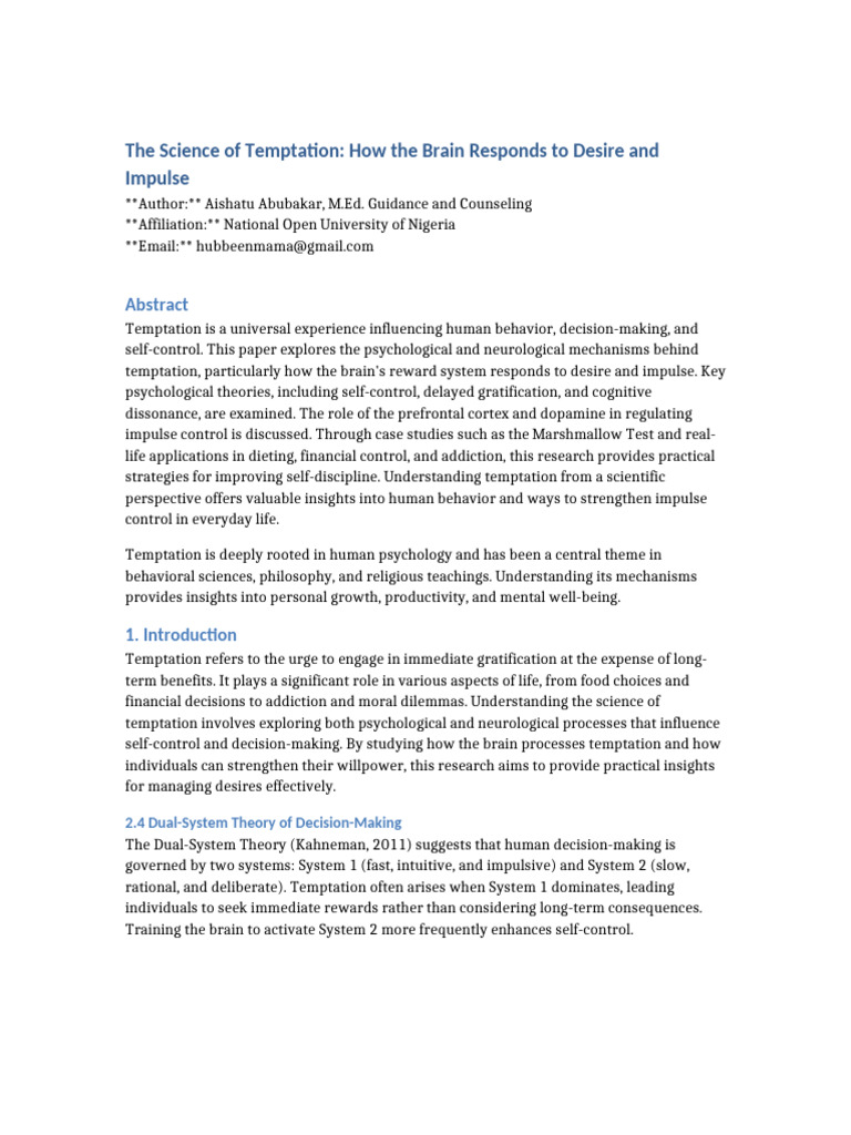The Science of Temptation Final Refined | PDF | Self-Management | Self ...