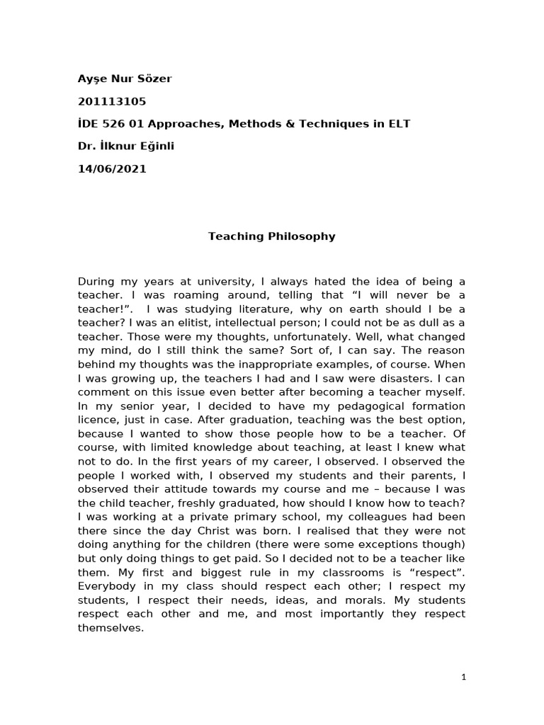 Teaching Philosophy in ELT | PDF | Teachers | Knowledge