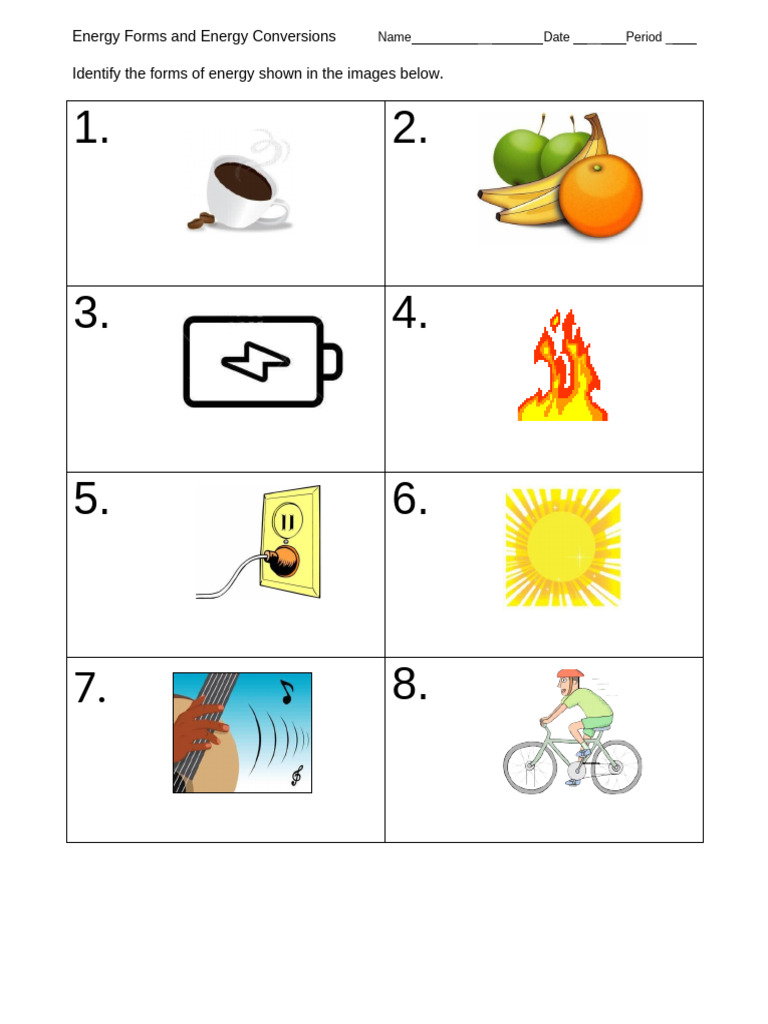 Energy Forms and Conversions Worksheet | PDF | Heat | Energy Technology