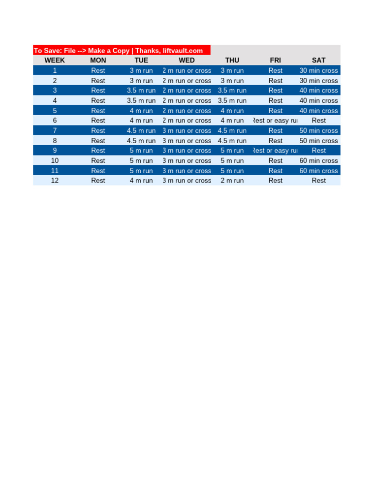 Half Marathon Training Program Spreadsheet (Novice) | PDF