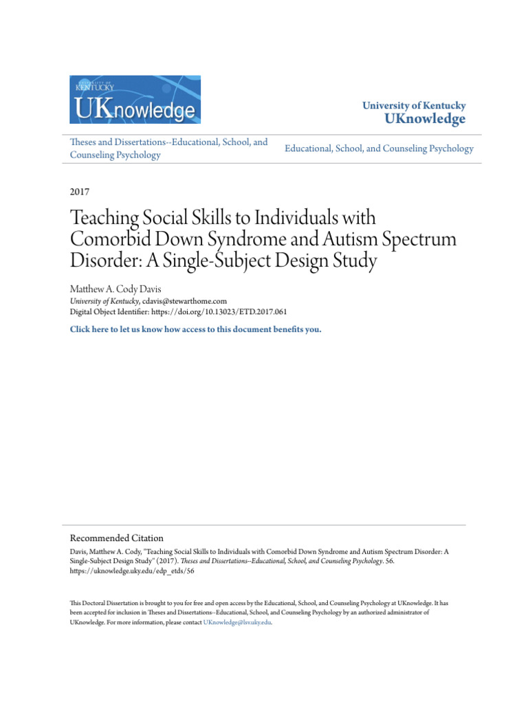 Teaching Social Skills to Individuals with Comorbid Down Syndrome | PDF ...