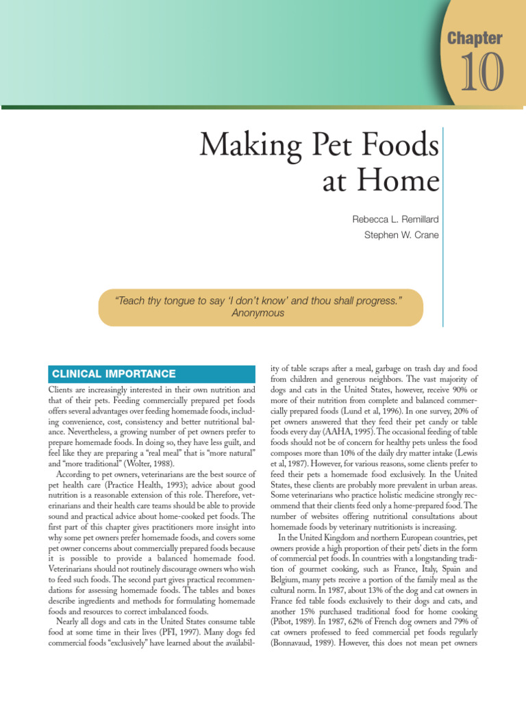 Small Animal Clinical Nutrition, 5th Edition Chapter 10-Making Pet Foods at Home | PDF | Foods ...