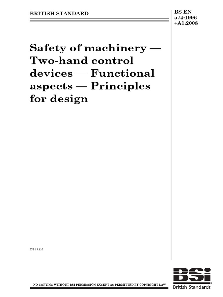 Safety of Machinery - Two-Hand Control Devices - Functional Aspects ...