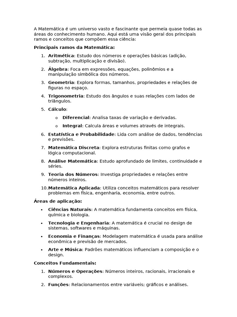 Principais Ramos da Matemática e Aplicações | PDF