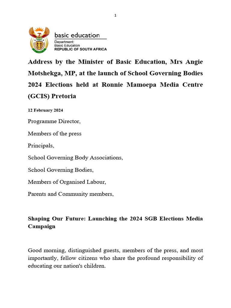 SGB Election Minister's Speech 2024 | PDF