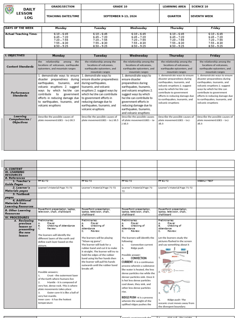 Science 10 DLL Q1 Week 7 | PDF | Plate Tectonics | Nature
