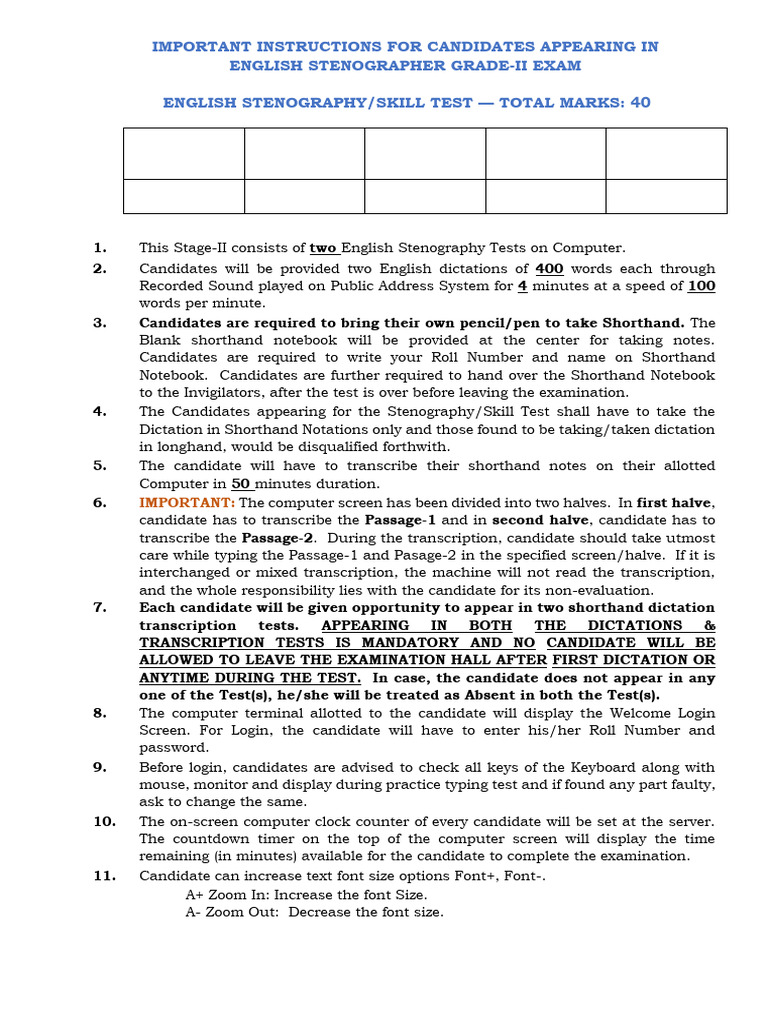 Important Instructions For Candidates Appearing in Stage 2 English ...
