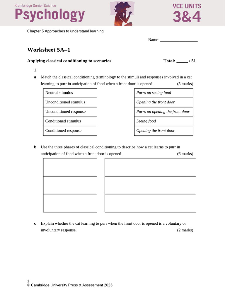 Worksheet 5A 1 Applying Classical Conditioning To Scenarios | PDF | Classical Conditioning ...