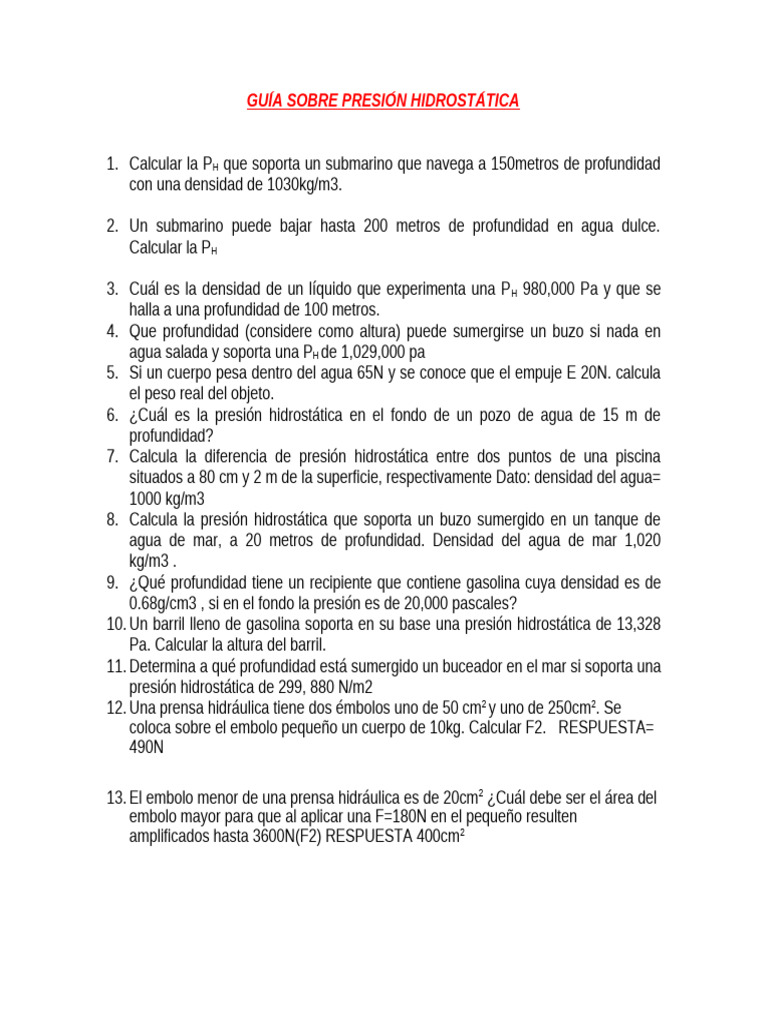 Guía Sobre Presión Hidrostática | PDF