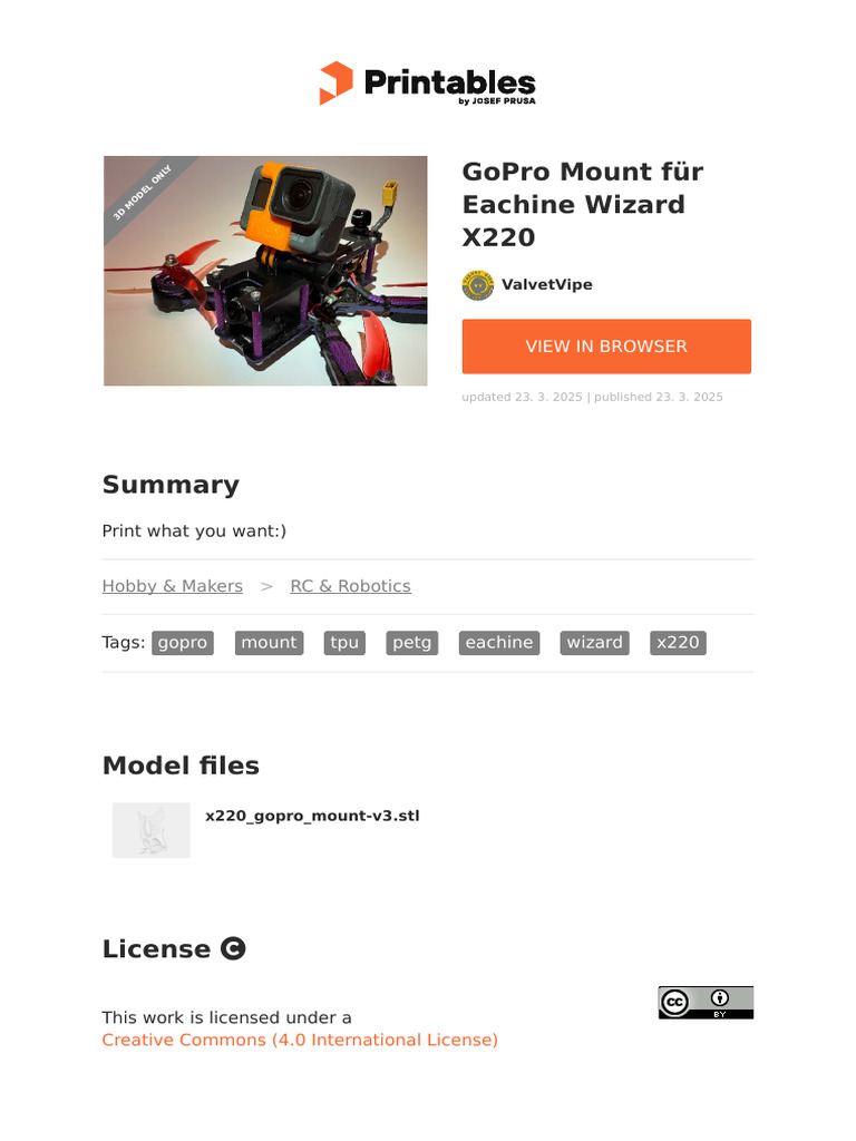 Gopro Mount Fur Eachine Wizard x220 | PDF
