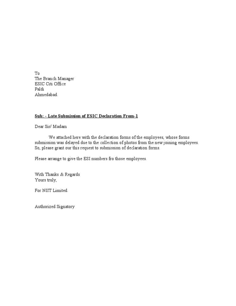 Late Submission Letter | PDF | Business Law | Working Conditions
