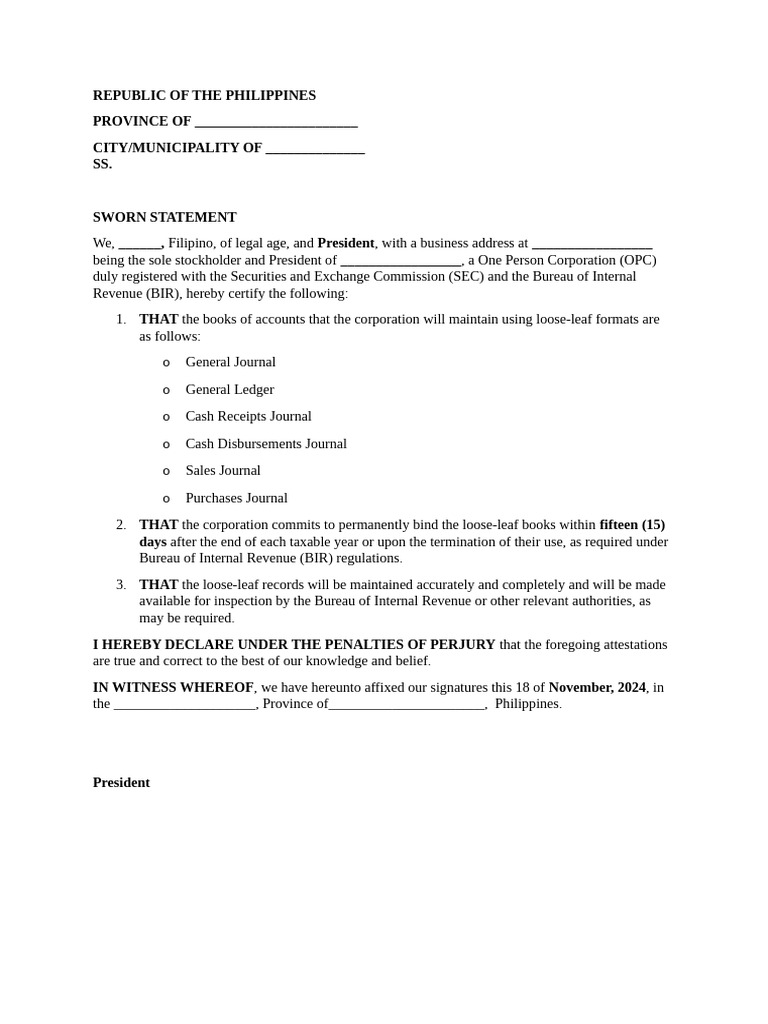 SWORN Statement | PDF