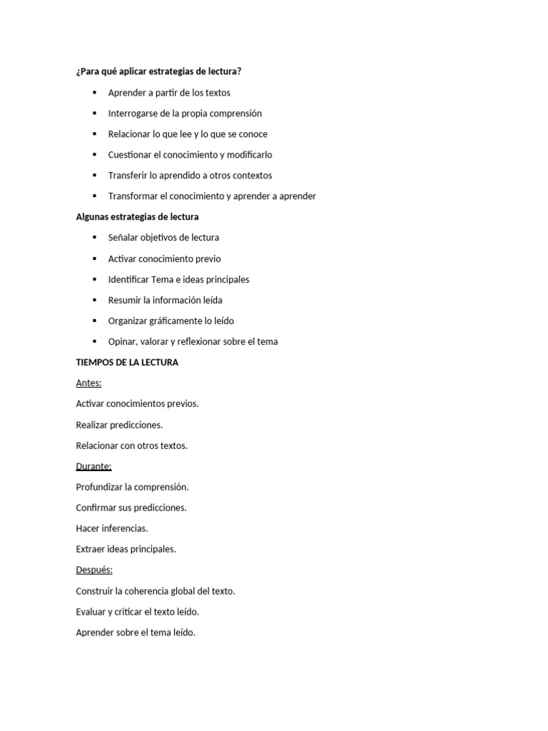 Para Qué Aplicar Estrategias de Lectura | PDF