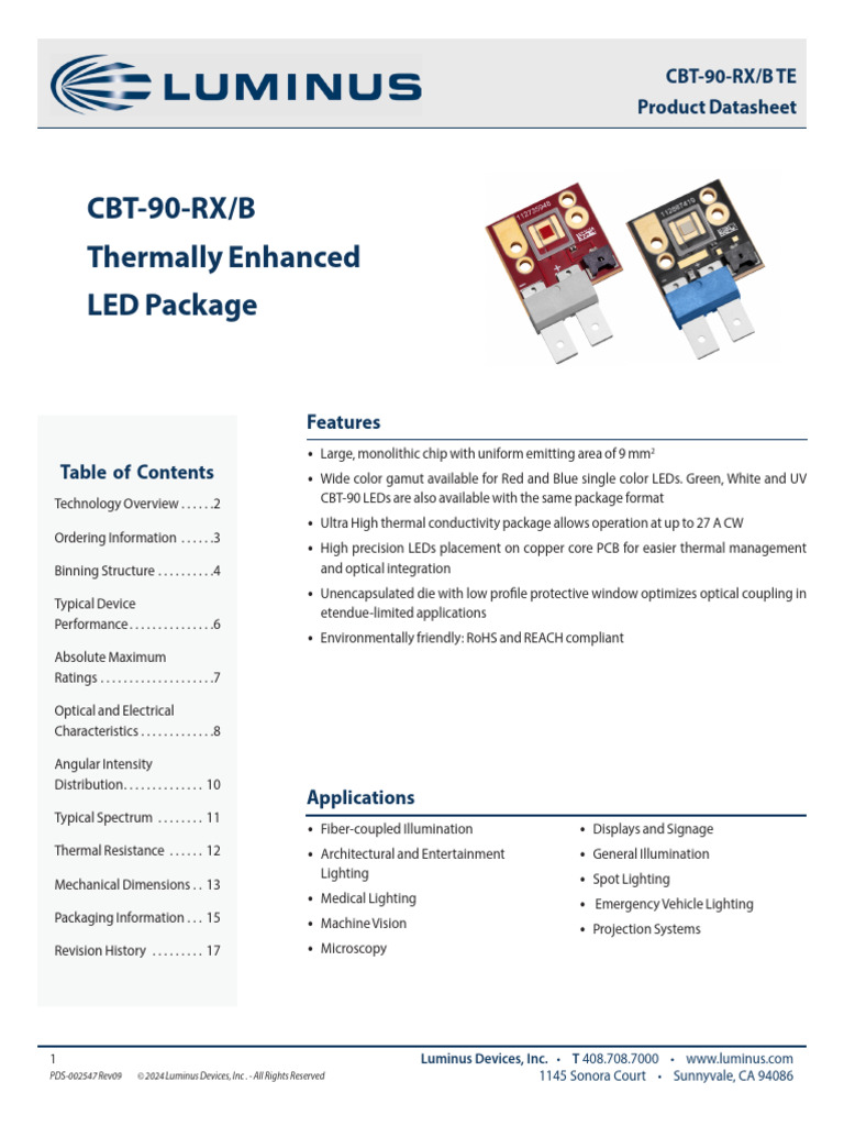 Luminus CBT-90 Datasheet | PDF | Light Emitting Diode | Lighting
