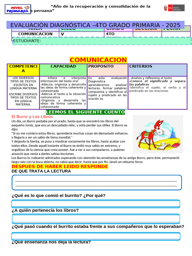 EVALUACION_DIAGNOSTICA_-5TO_GRADO-PRIMARIA_-_2025_RRR[1] | PDF