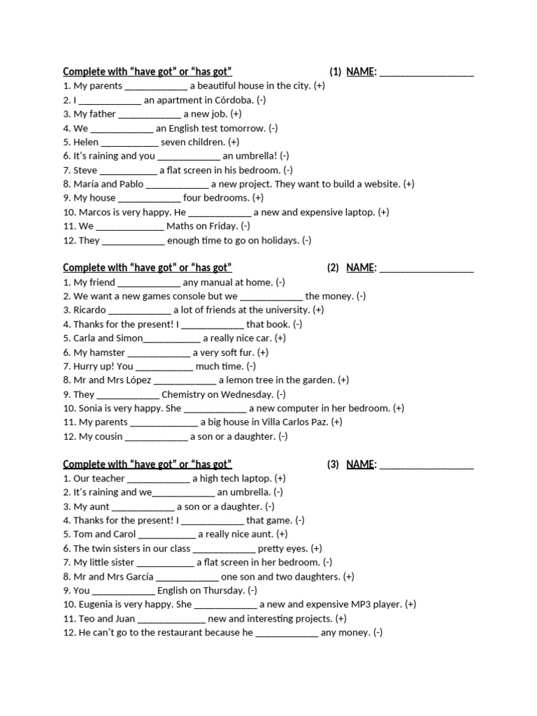 Worksheet Have Got Has Got 1ero A 1ero B | PDF