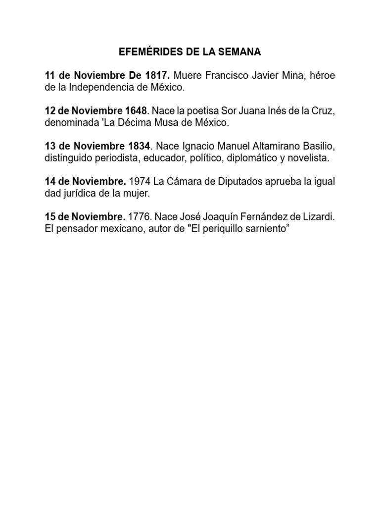Efemérides de La Semana | PDF