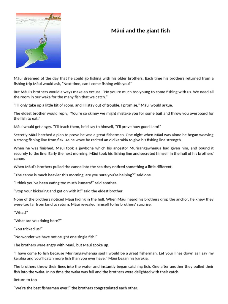 Māui and the Giant Fish Story | PDF | Maui