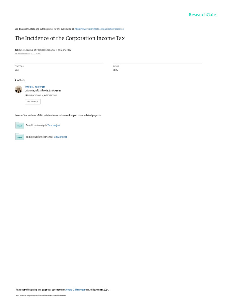 The Incidence of The Corporation Income Tax - Harberger | PDF