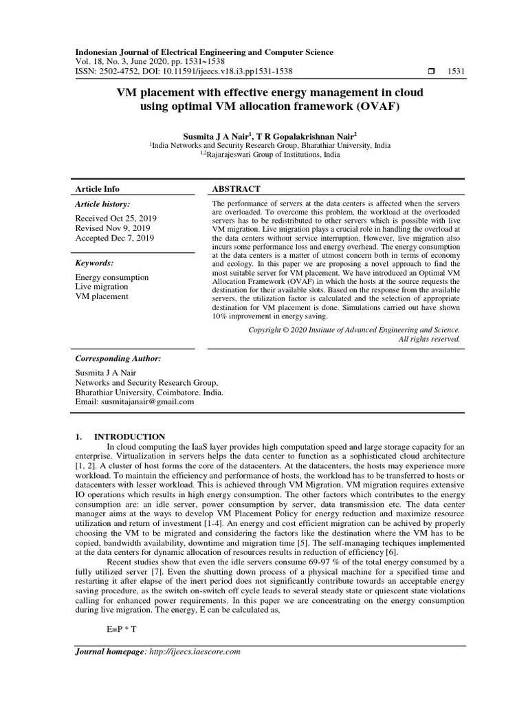 VM Placement With Effective Energy Management in Cloud Using 4msu61crtj ...