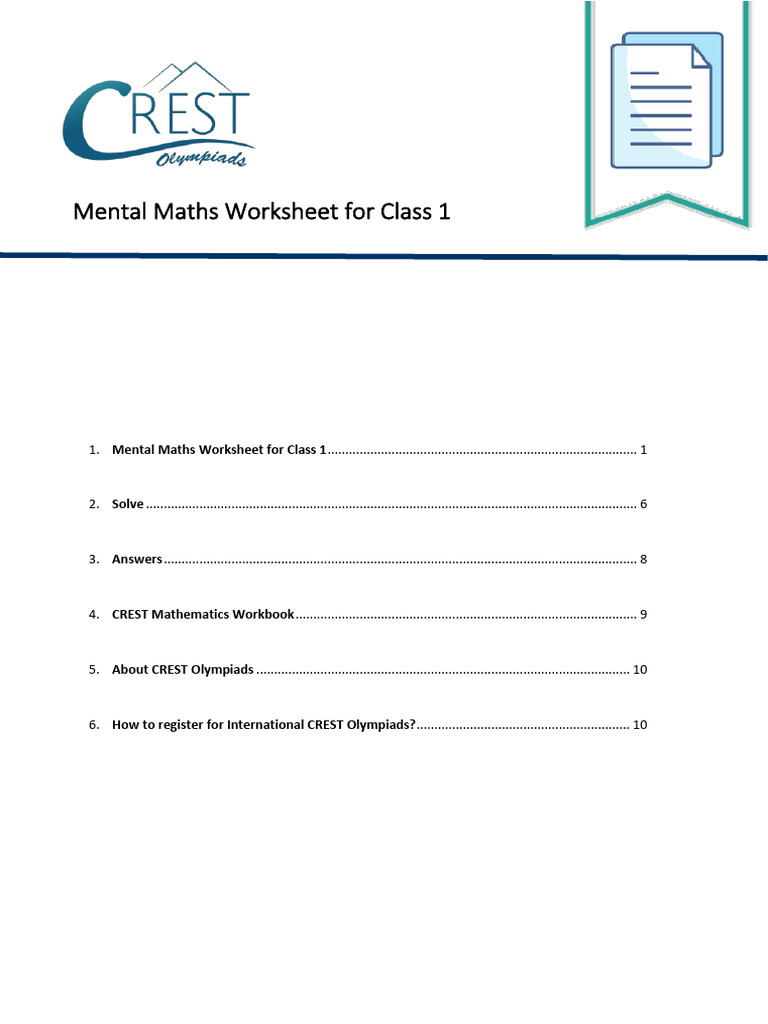 mental-maths-worksheet-pdf-class-1 | PDF | Worksheet | Mathematics