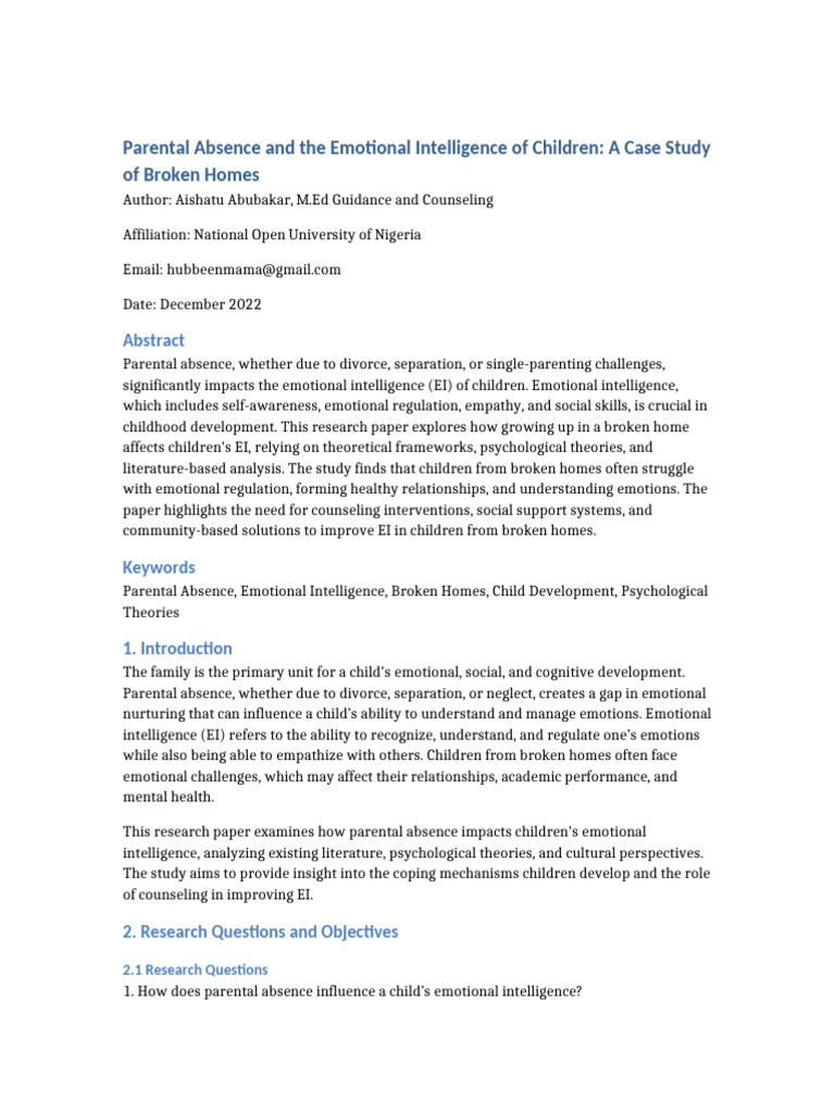 Parental Absence and Emotional Intelligence | PDF | Emotional ...