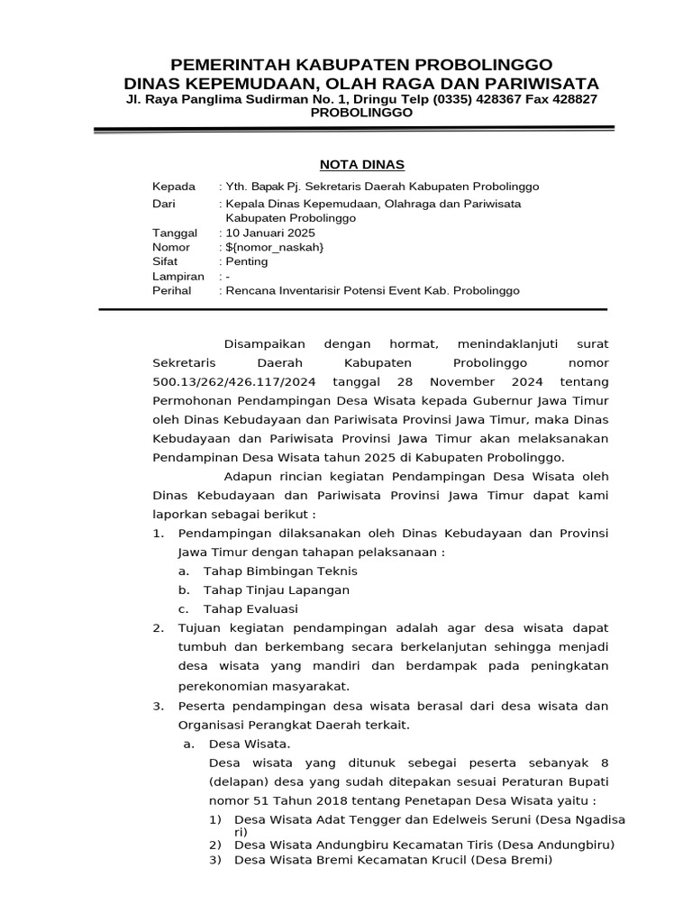 Nodin Pembukaan Pendampingan Desa Wisata | PDF