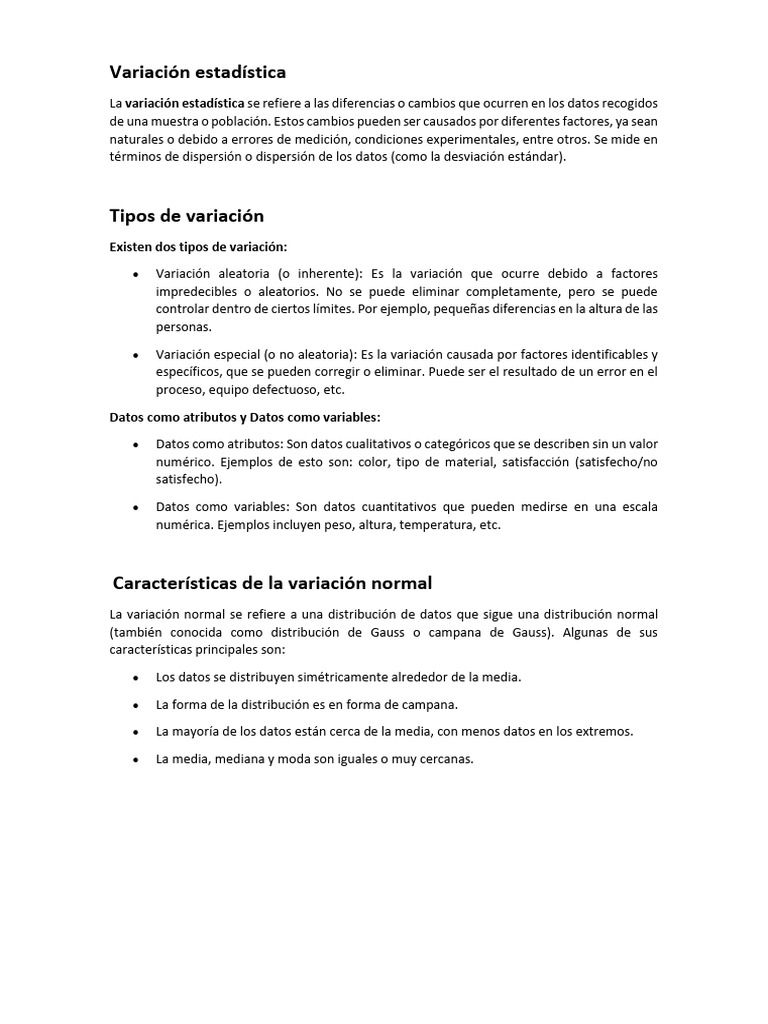 Variación en Estadística: Conceptos Clave | PDF | Distribución normal ...
