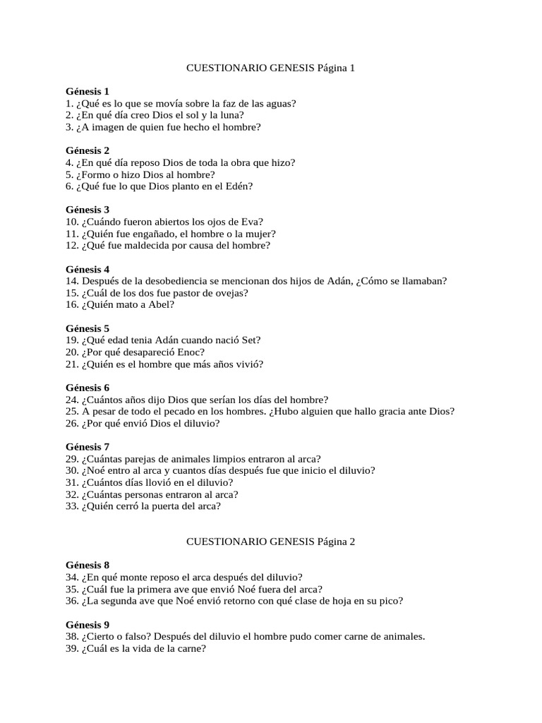 Cuestionario Genesis Preguntas | PDF | Jacob | Abrahán