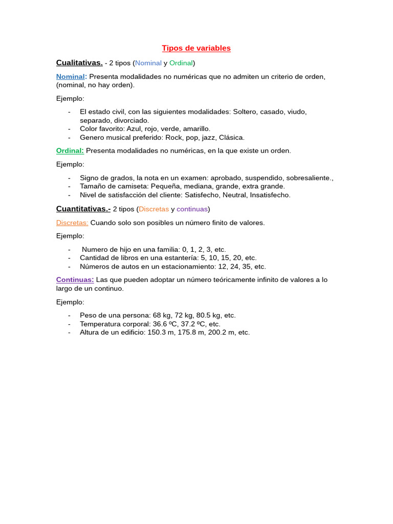 Tipos de Variables: Cualitativas y Cuantitativas | PDF