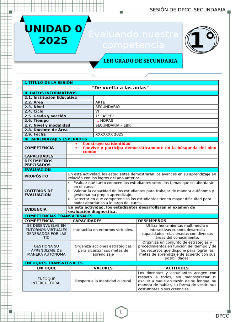 1º Sesion Sem 1 Uni 0 - DPCC 2025 | PDF | Enseñando | Maestros