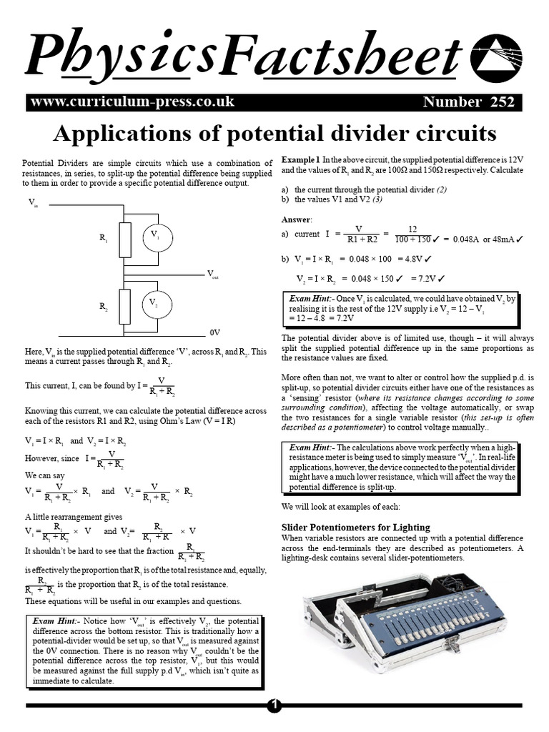 252 Applications of Potential Divider Circuits | PDF | Resistor ...