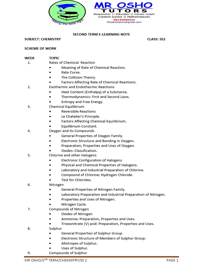 Second Term SS2 Chemistry | PDF | Reaction Rate | Chemical Reactions