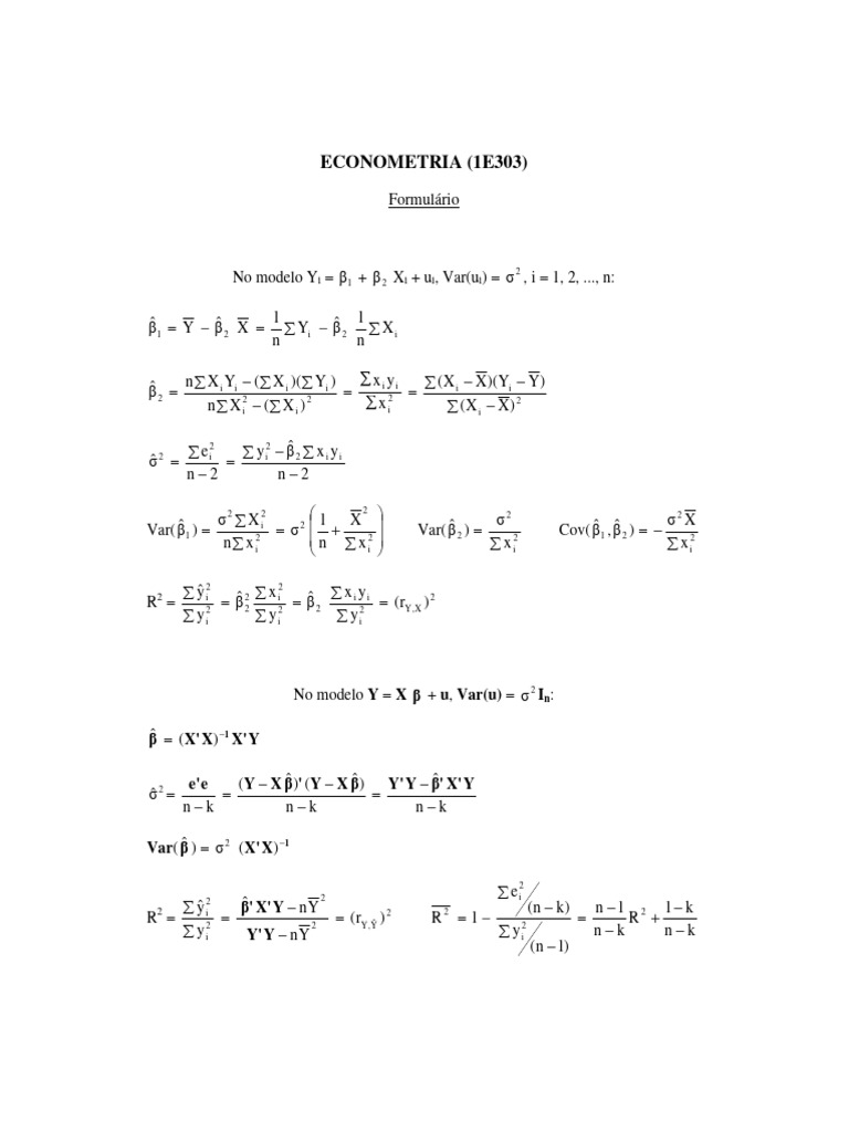 Econometria Formulario | PDF