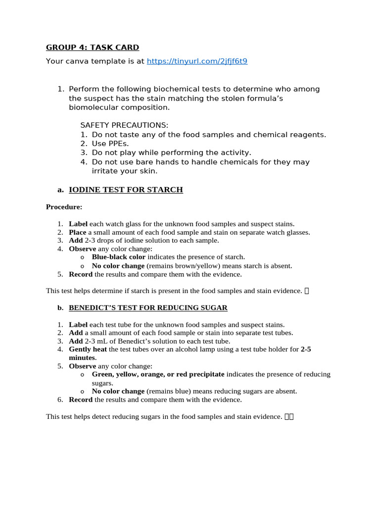 Cot March 12 Activity Card | PDF | Staining