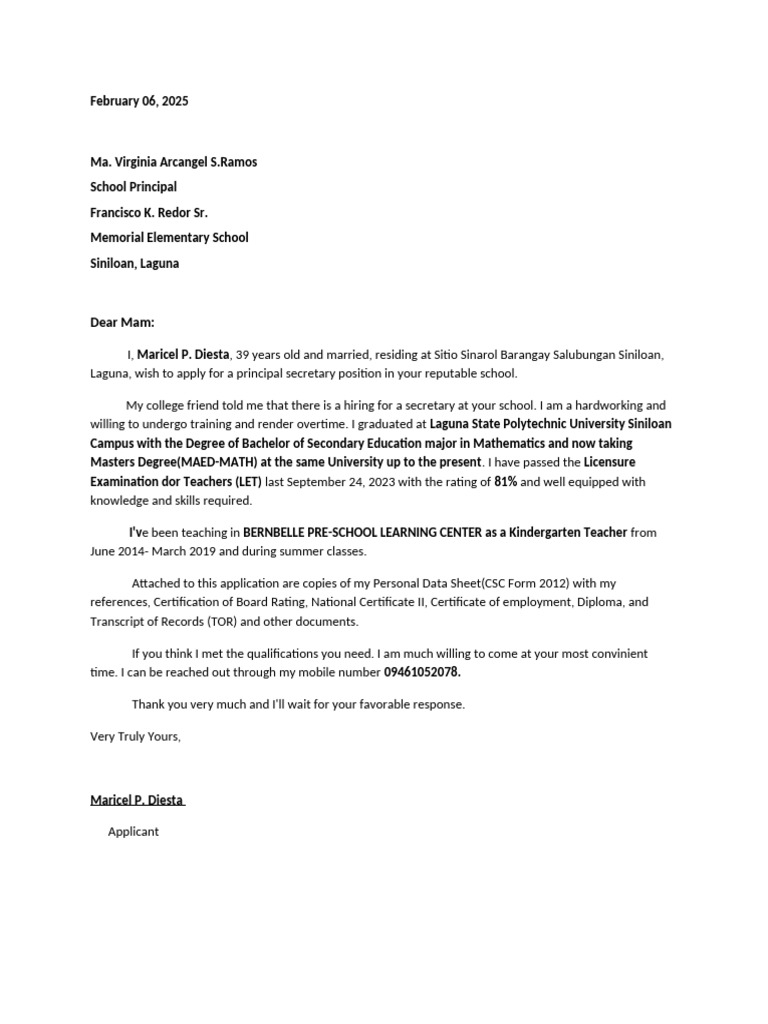 Application for Principal Secretary Position | PDF