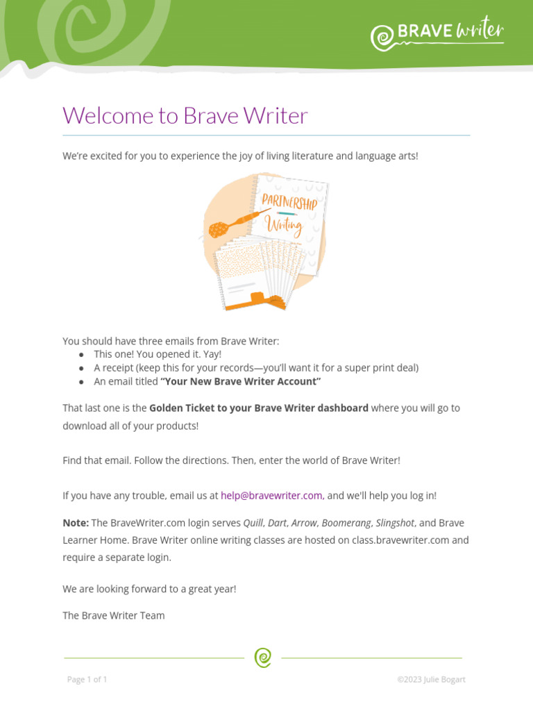 Brave Writer Account Login Instructions | PDF