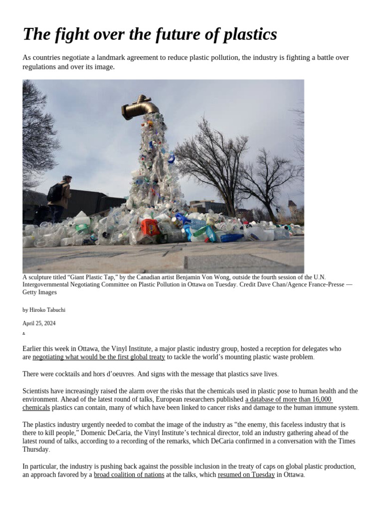 NYTimes 25apr2024 The Fight Over The Future of Plastics 20241113 | PDF ...