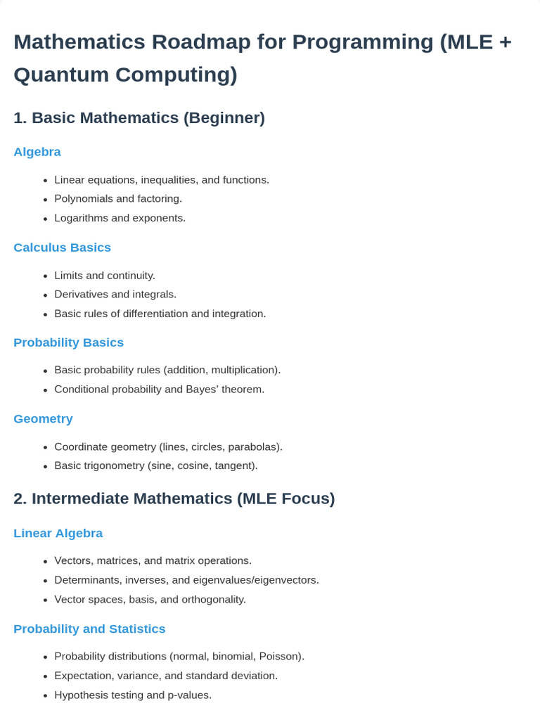 Zee's Mathematics Roadmap | PDF | Quantum Computing | Mathematics