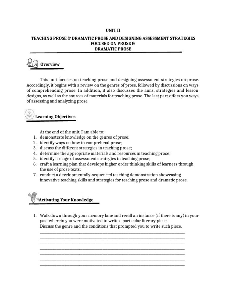 BSED 2 4. Teaching Prose and Dramatic Prose | PDF | Reading Comprehension | Teachers