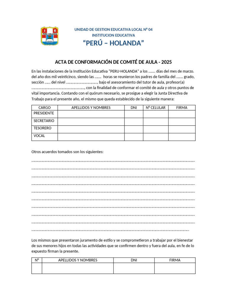 Acta de Conformación de Comité de Aula | PDF