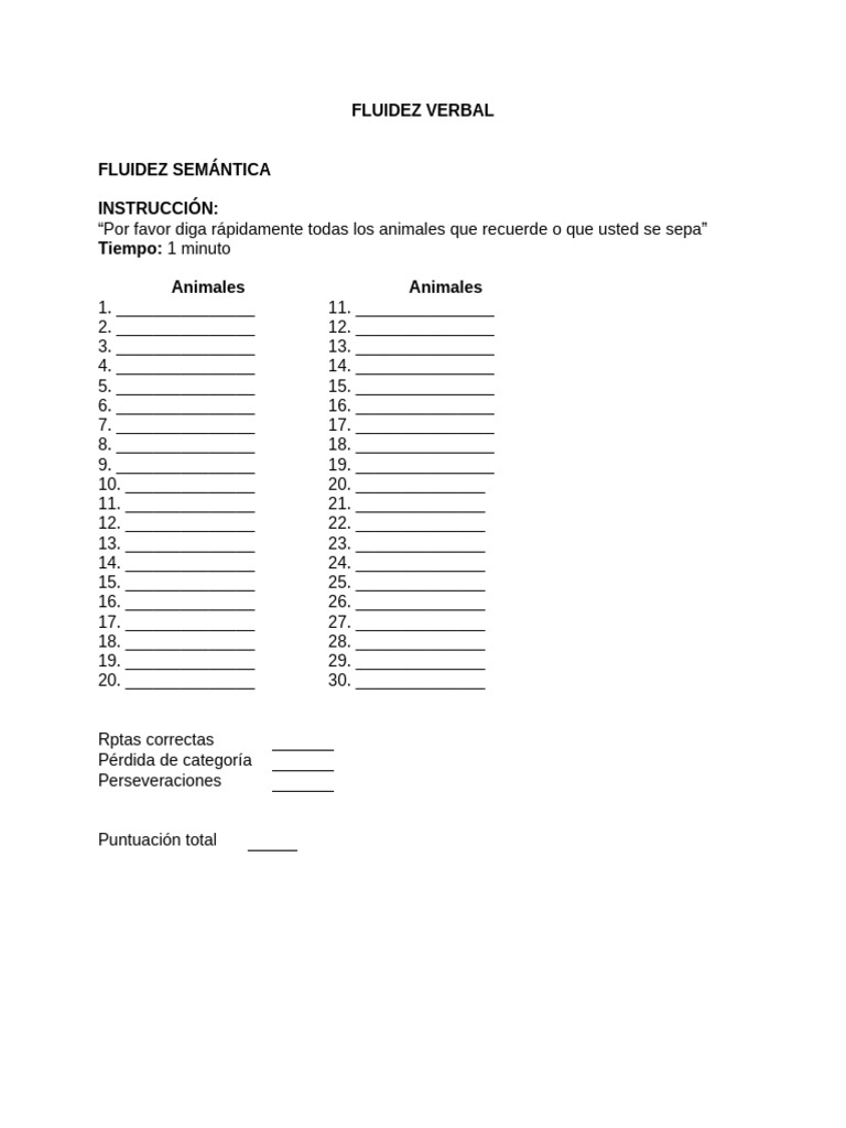 FLUIDEZ VERBAL - Animales | PDF