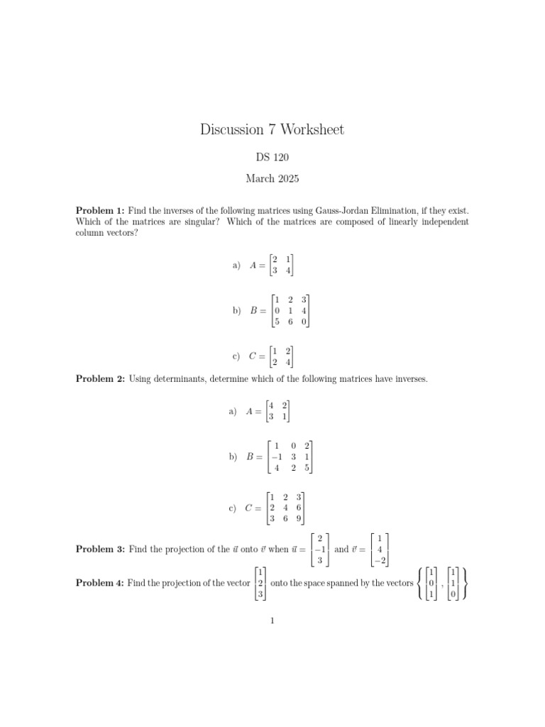 DS 120 S25 Discussion 7 Worksheet | PDF | Matrix (Mathematics ...