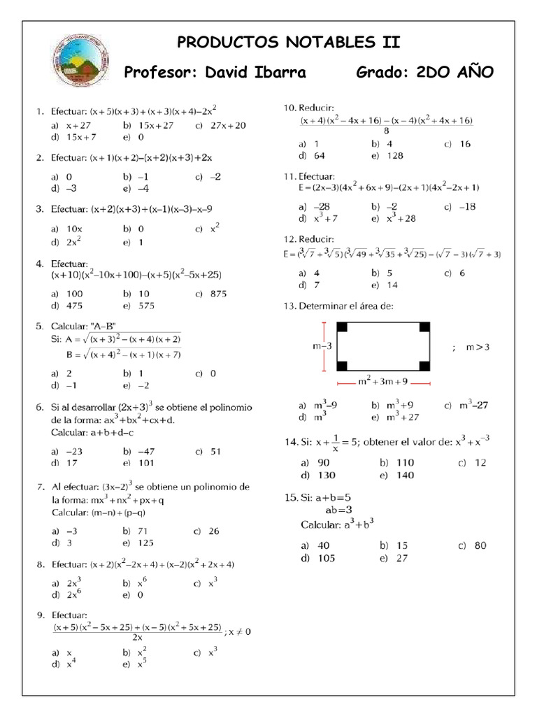 2do Año - Productos Notables Ii - Sem 03 - Algebra | PDF