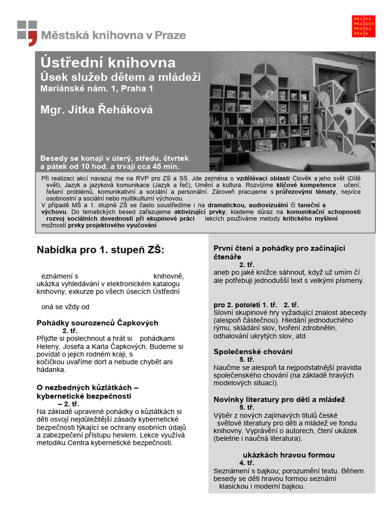 Ustredni Knihovna - Besedy - Zakladni Skoly - Prvni - Stupen - 2023 | PDF