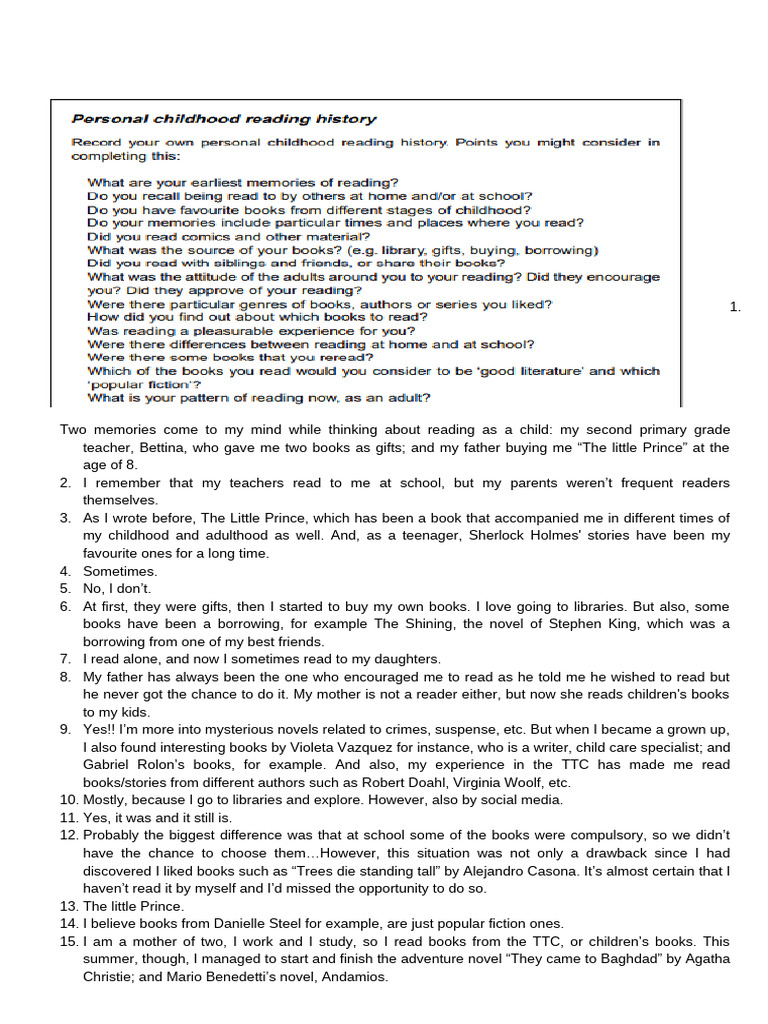 INTRODUCTION-PERSONAL CHILDHOOD READING JOURNAL - Mella, Paula | PDF